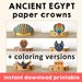 Ancient Egypt Paper Crowns Pharaoh Cobra Cleopatra Isis Scarab Cat Ankh ...
