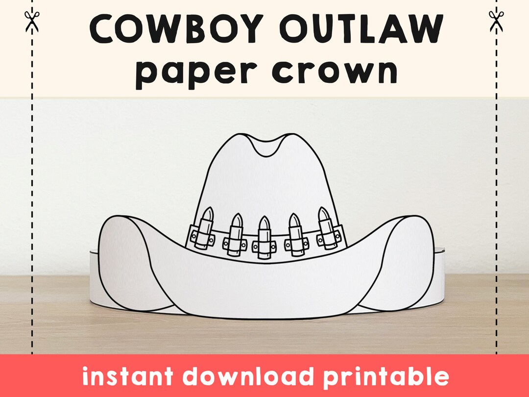 Cowboy Hat Paper Crown Party Coloring Printable Kids Craft Wild West ...