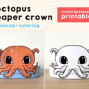 Octopus Paper Crown Party Coloring Printable Party Hat Kids Craft Ocean ...