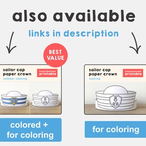 Sailor Hat Cap Paper Crown Party Printable Kids Craft Sea Costume ...