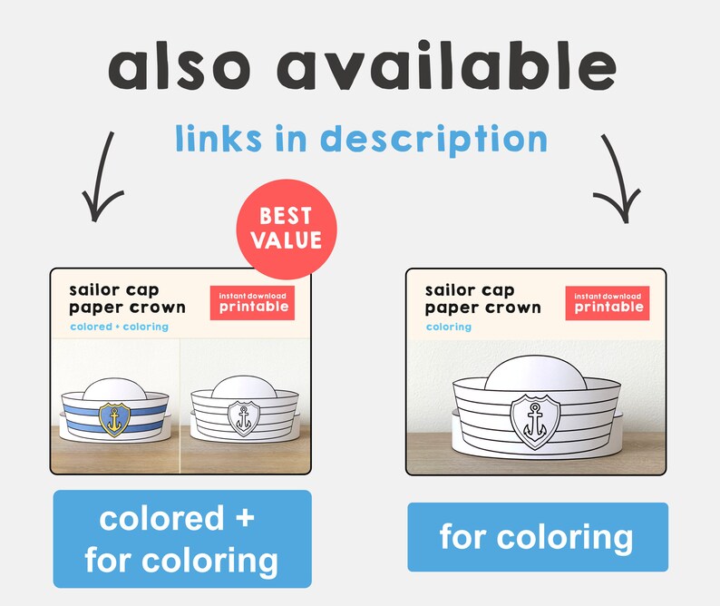 Sailor Hat Cap Paper Crown Party Printable Kids Craft Sea - Etsy