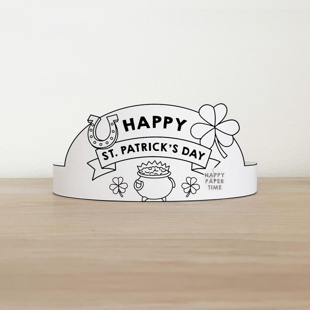 St Patrick's Day Paper Crown Headband Pot of Gold Party Coloring ...