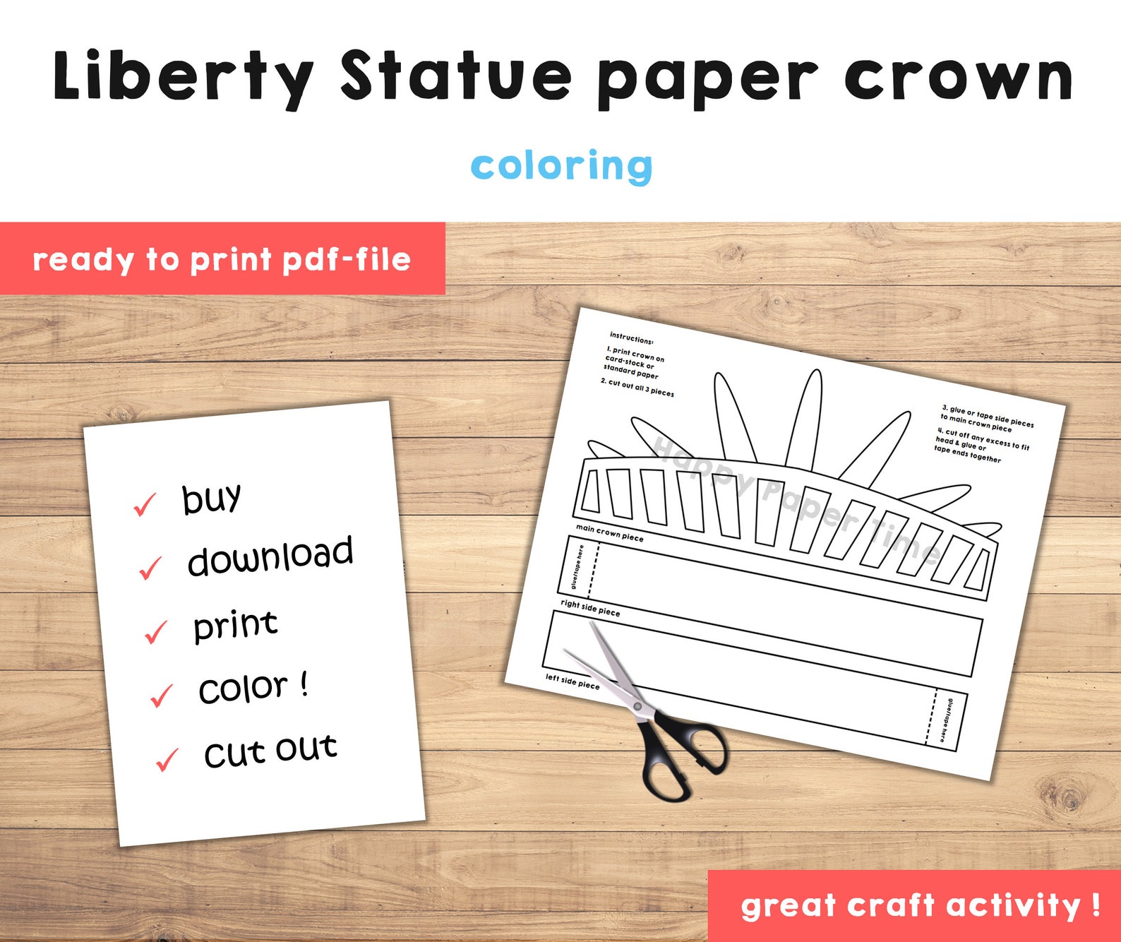Statue of Liberty Paper Crown Coloring Printable Kids Craft - Etsy