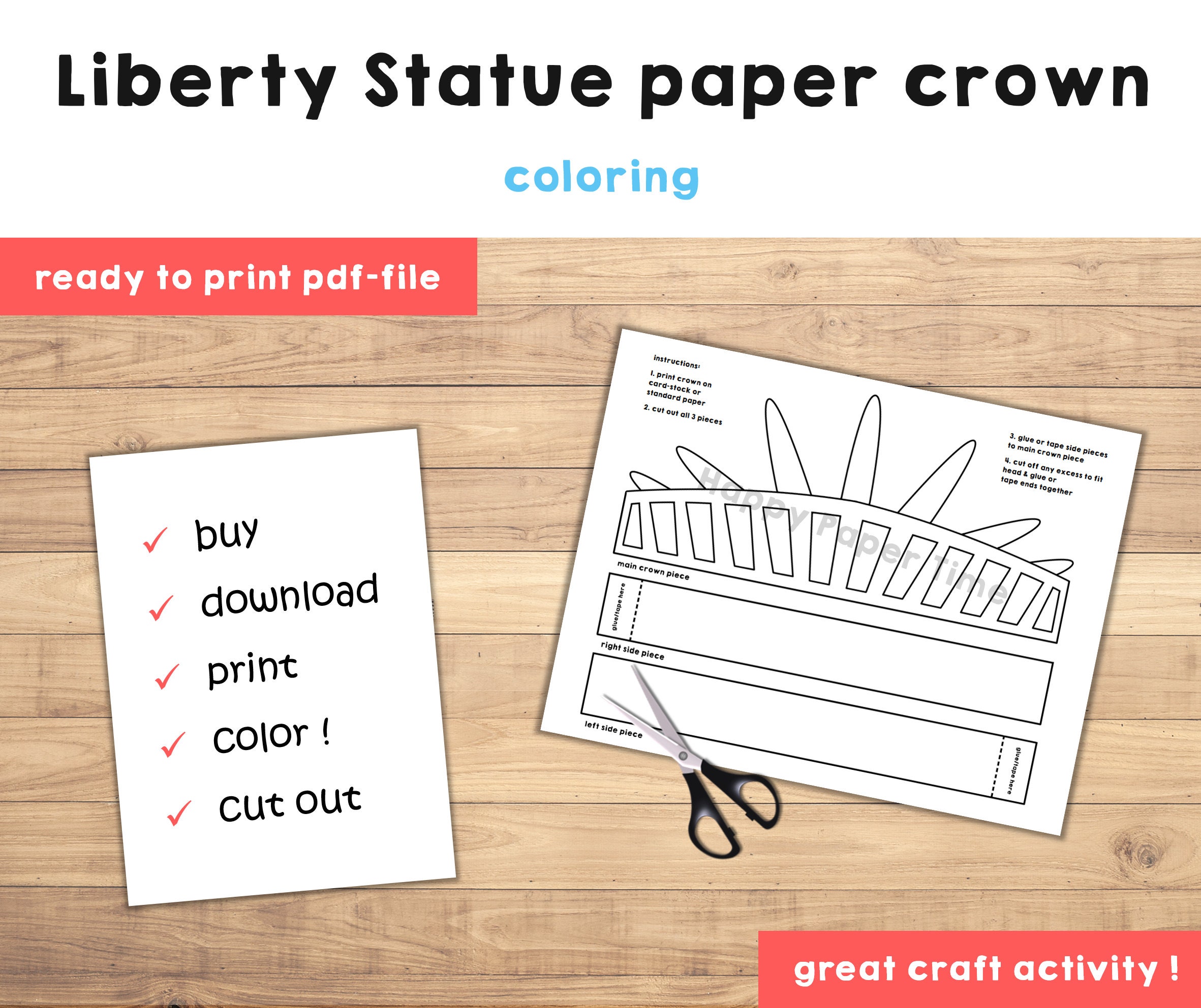 Statue of Liberty Paper Crown Coloring Printable Kids Craft - Etsy
