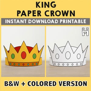 King Paper Crown Template Fantasy Medieval Party Headband Coloring ...