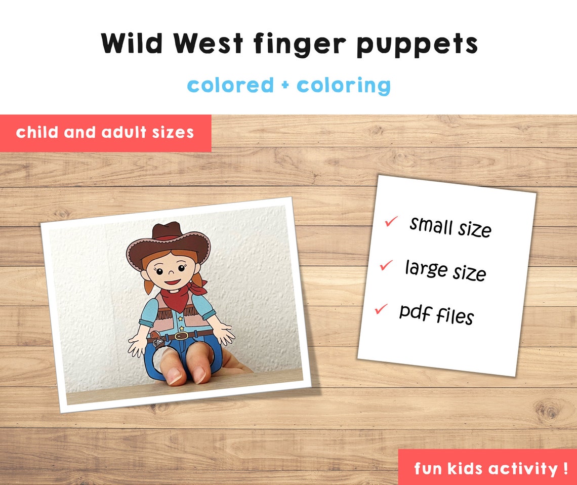 Wild West Paper Craft Printable Finger Puppet Template Kids Craft ...