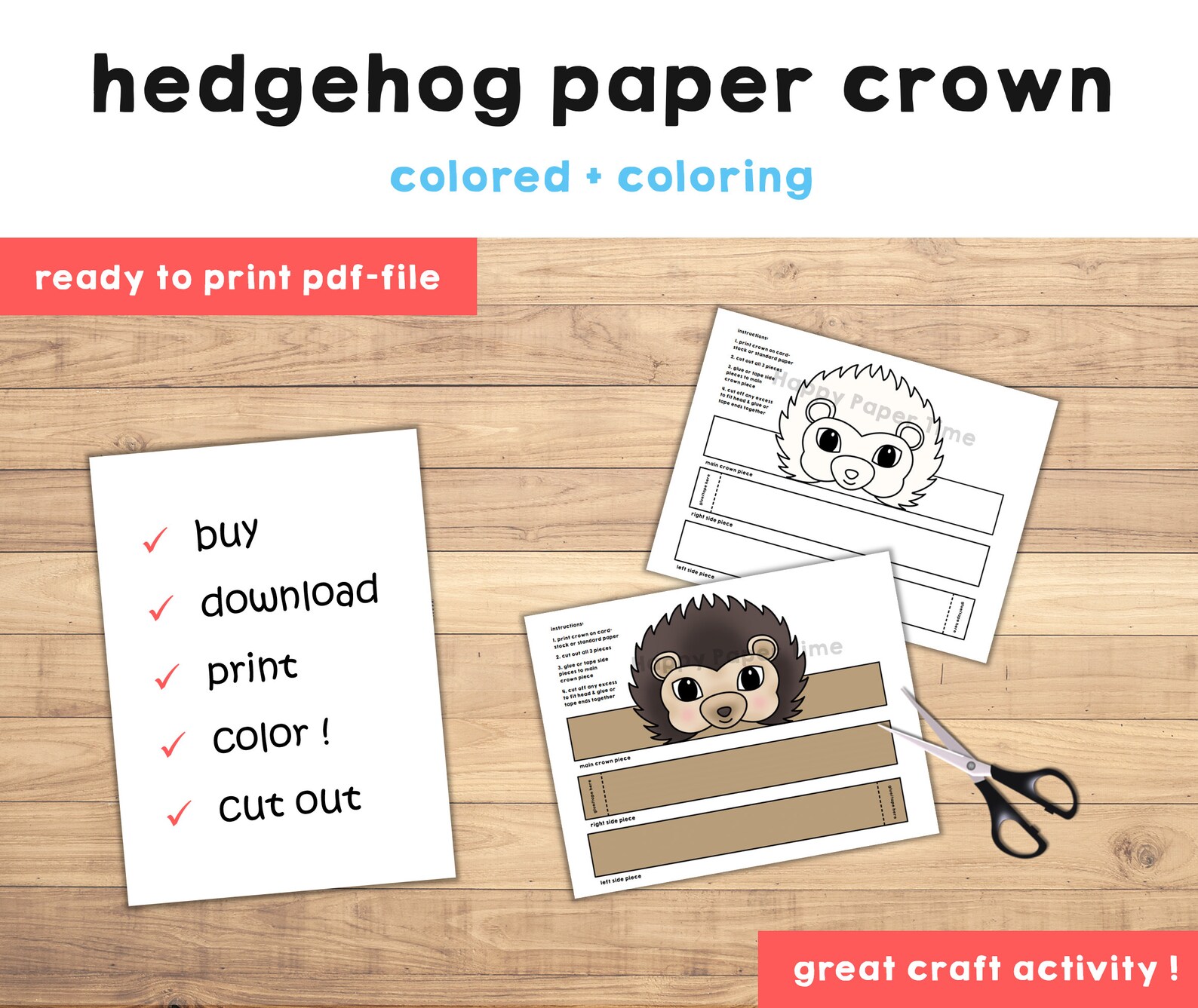 Hedgehog Paper Crown Party Coloring Printable Kids Craft - Etsy