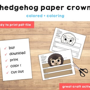 Hedgehog Paper Crown Party Coloring Printable Kids Craft Woodland ...