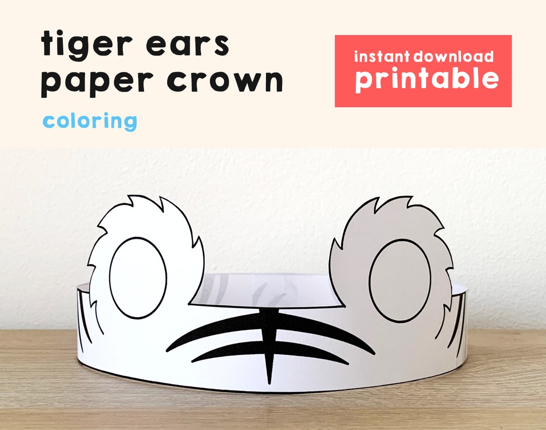 Tiger Ears Paper Crown Headband Party Coloring Printable Kids - Etsy