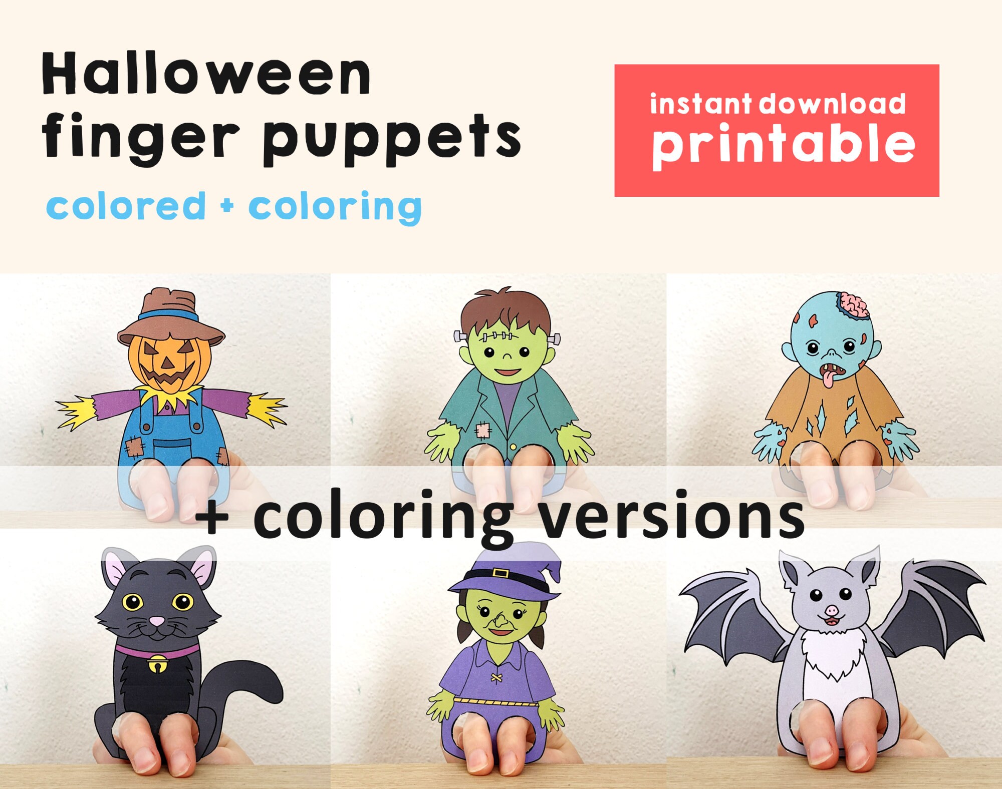 Halloween Paper Craft Printable Finger Puppet Template Kids - Etsy