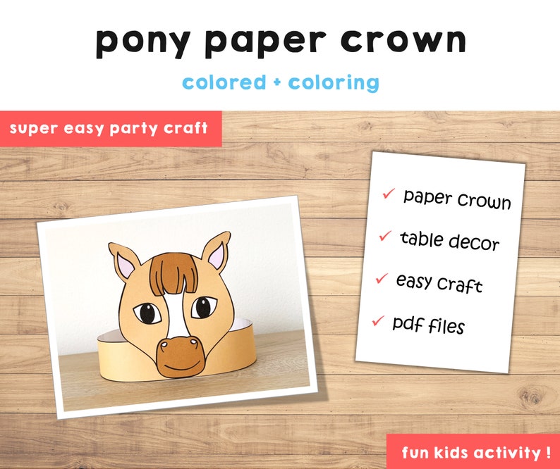 Pony Paper Crown Horse Template Coloring Activity Printable Kids Craft ...