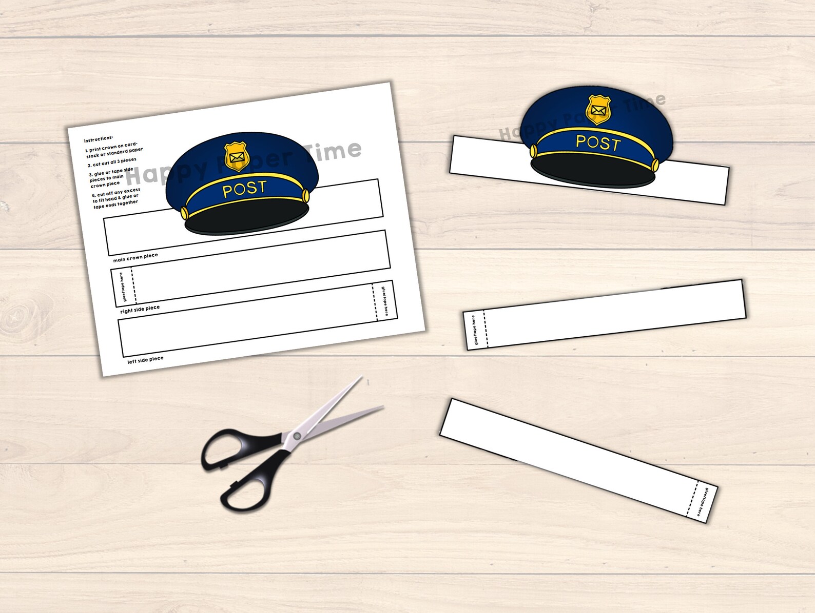 Postman Cap Hat Paper Crown Party Coloring Printable Kids - Etsy