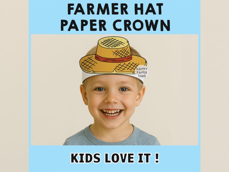 Farmer Straw Hat Gardener Paper Crown Party Printable Kids Craft ...