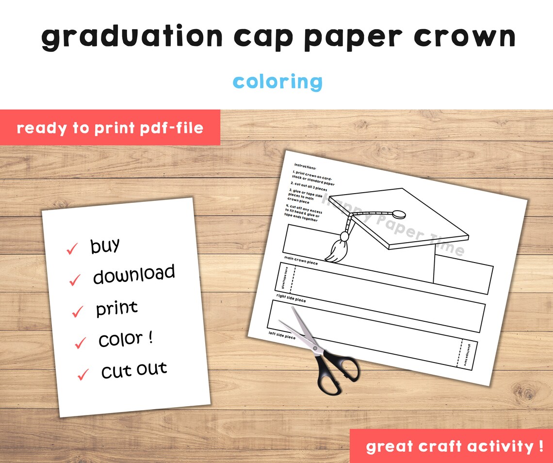 Graduation Cap Paper Crown Party Coloring Printable Kids Craft | Etsy