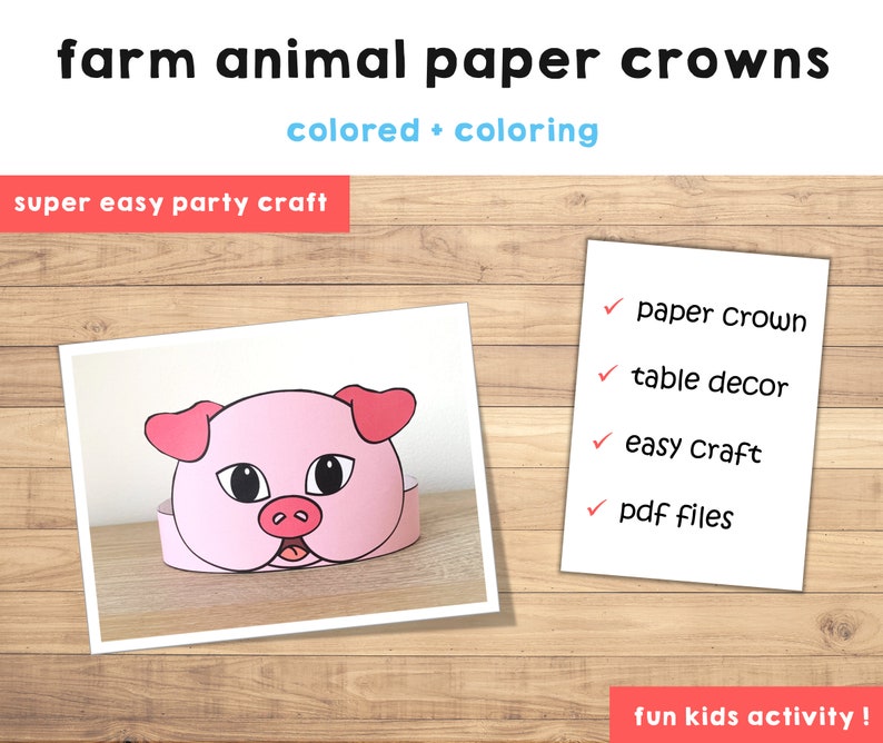 Farm Animals Paper Crowns Pig Pony Cow Rabbit Sheep Chicken - Etsy