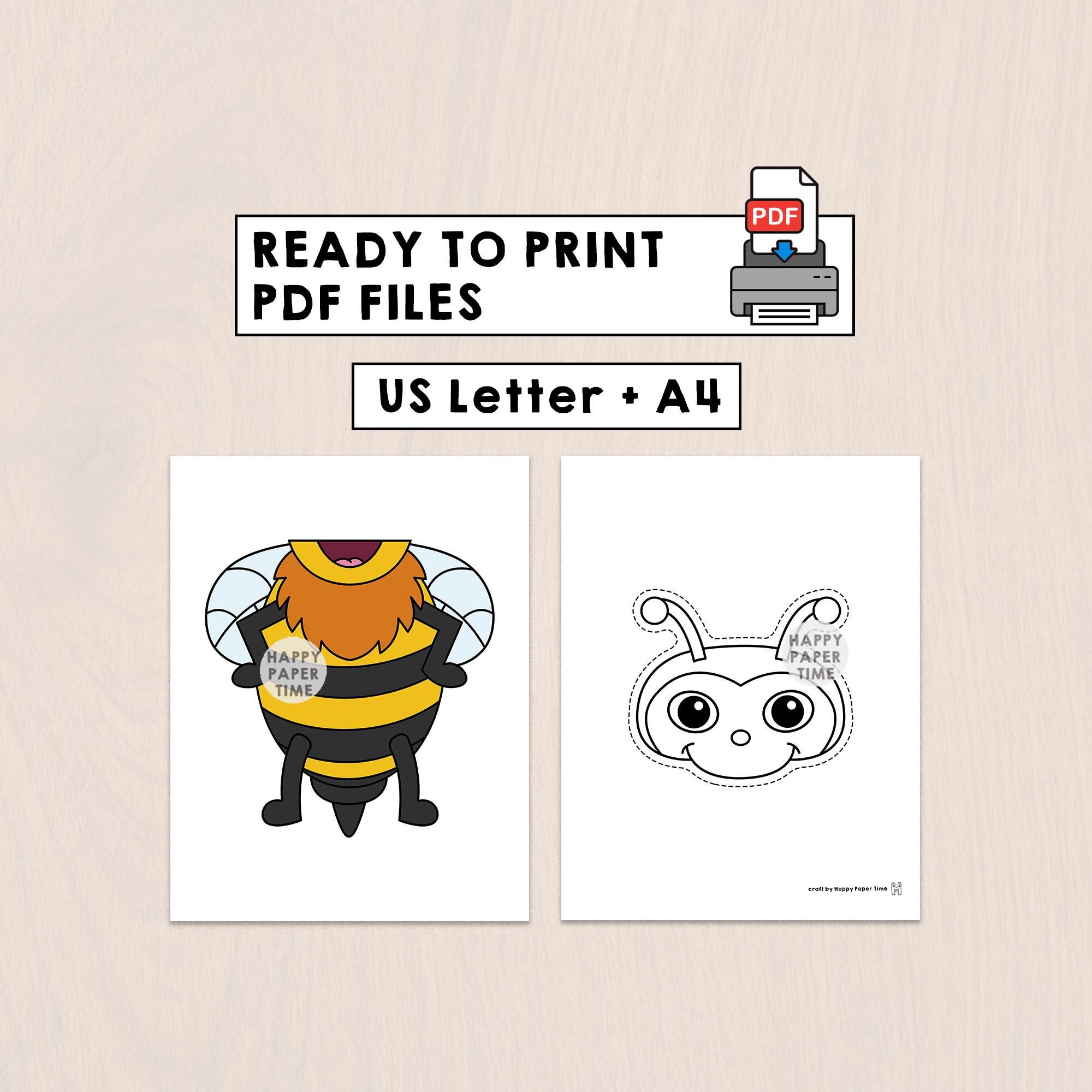Bee Paper Bag Puppet Printable Spring Bugs Insects Animal Craft ...