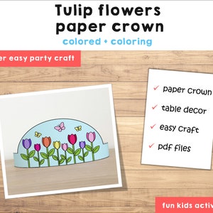 Tulips Flower Paper Crown Party Coloring Printable Kids Craft Spring ...