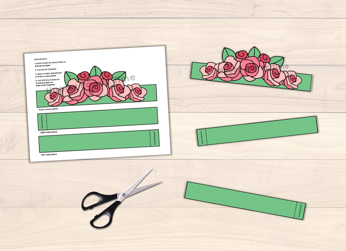 Roses Paper Crown Party Coloring Printable Kids Craft Spring Fairy ...