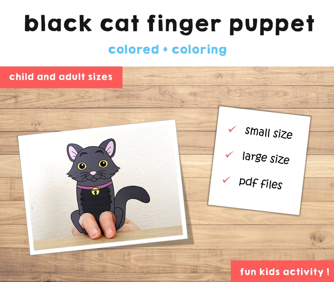 Black Cat Paper Craft Printable Halloween Spooky Day Finger | Etsy