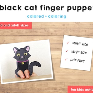Black Cat Paper Craft Printable Halloween Spooky Day Finger Puppet Kids ...