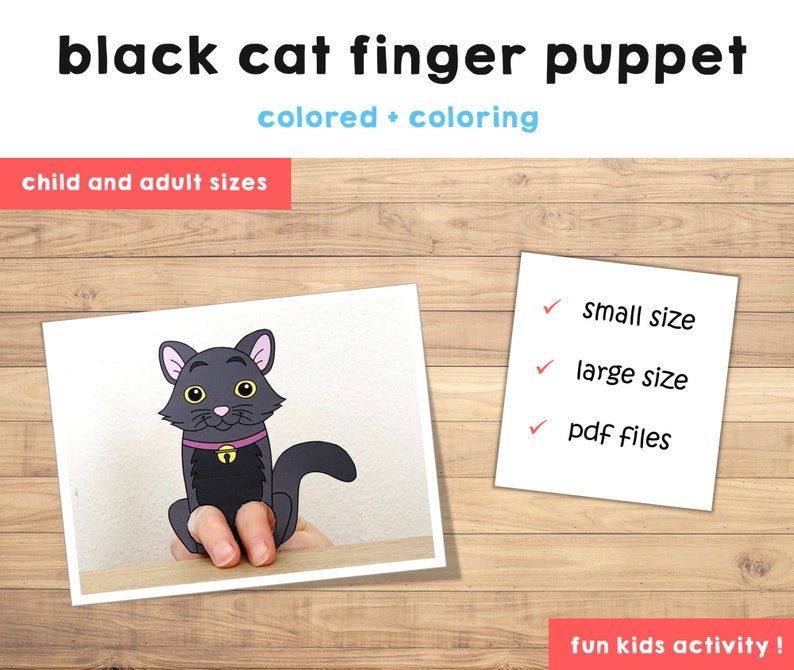 Black Cat Paper Craft Printable Halloween Spooky Day Finger | Etsy