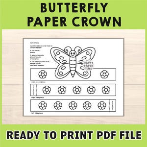Butterfly Paper Crown Party Coloring Printable Kids Craft Cute Girl ...