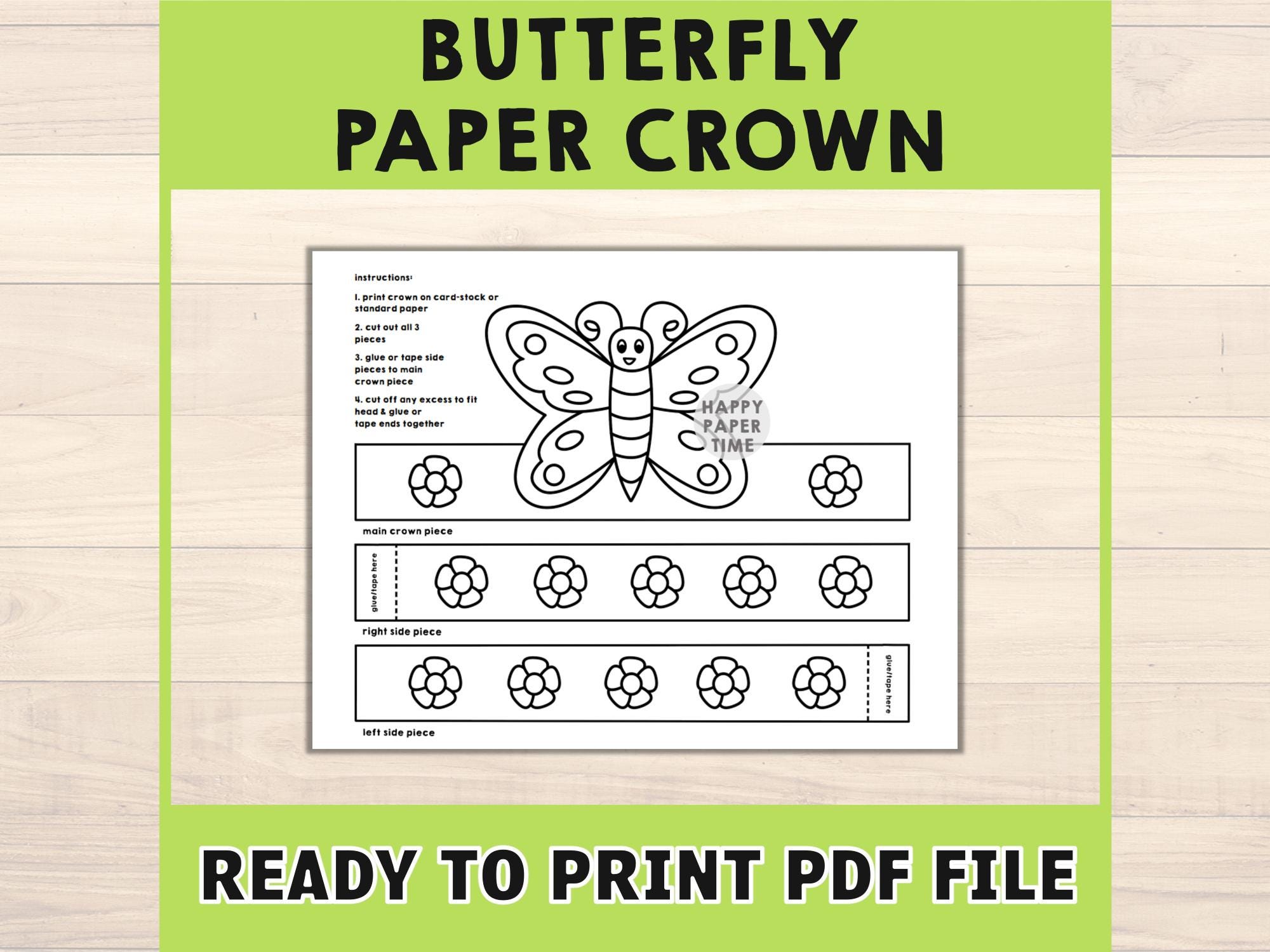 Butterfly Paper Crown Headband Party Coloring Printable Kids Craft Cute ...