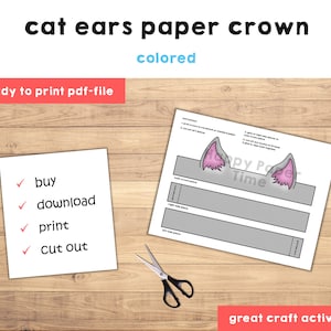 Cat Ears Paper Crown Party Coloring Printable Kids Craft Kitten Pussy ...