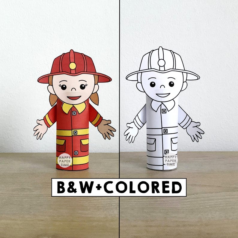 Firefighter Toilet Paper Roll Craft Fireman Party Coloring Printable ...