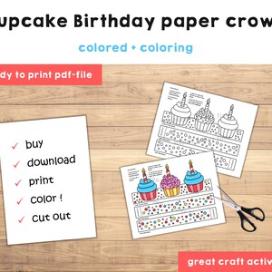 Birthday Cupcake Paper Crown Party Activity Printable Kids Coloring ...