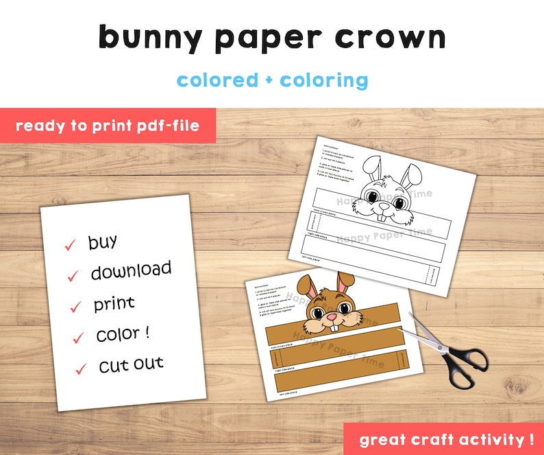 Bunny Paper Crown Headband Coloring Pet Animal Printable Kids - Etsy