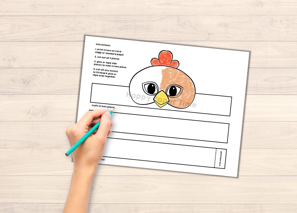 Chicken Paper Crown Coloring Activity Printable Kids Craft - Etsy