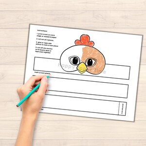 Chicken Paper Crown Coloring Activity Printable Kids Craft Farm Animal ...