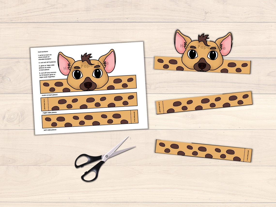 Hyena Paper Crown Party Coloring Printable Kids Craft African - Etsy
