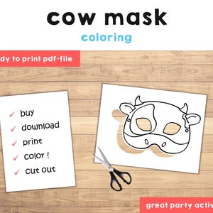 Cow Mask Farm Printable Farm Animal Party Favor Animal Mask Cow Animal ...