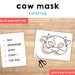 Cow Mask Farm Printable Farm Animal Party Favor Animal Mask Cow Animal ...