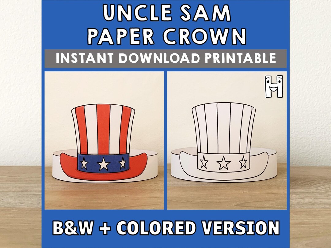 Uncle Sam Hat Paper Crown Party Coloring Printable Kids Craft America ...