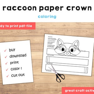 Raccoon Paper Crown Coloring Printable Kids Craft Woodland Forest ...