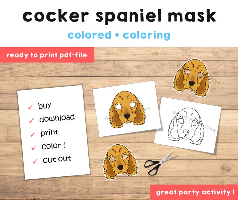 Cocker Spaniel Dog Mask Animal Mask Party Favor King Charles Printable ...