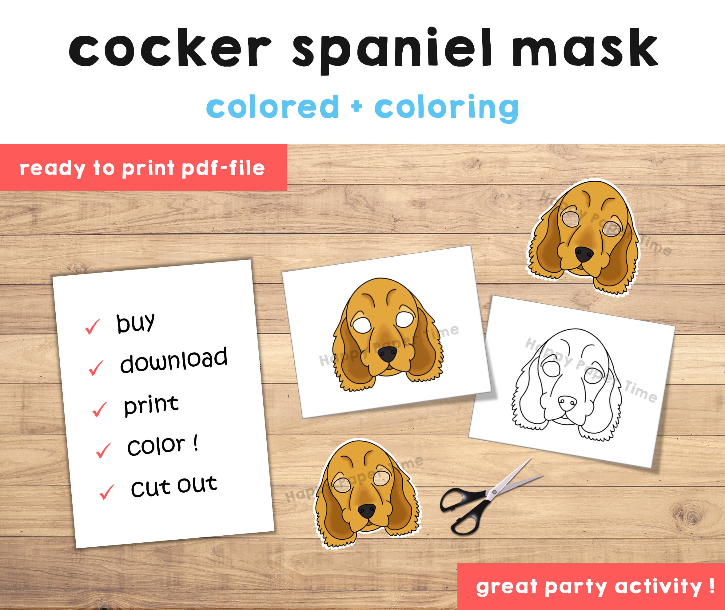 Cocker Spaniel Dog Mask Animal Mask Party Favor King Charles Printable ...