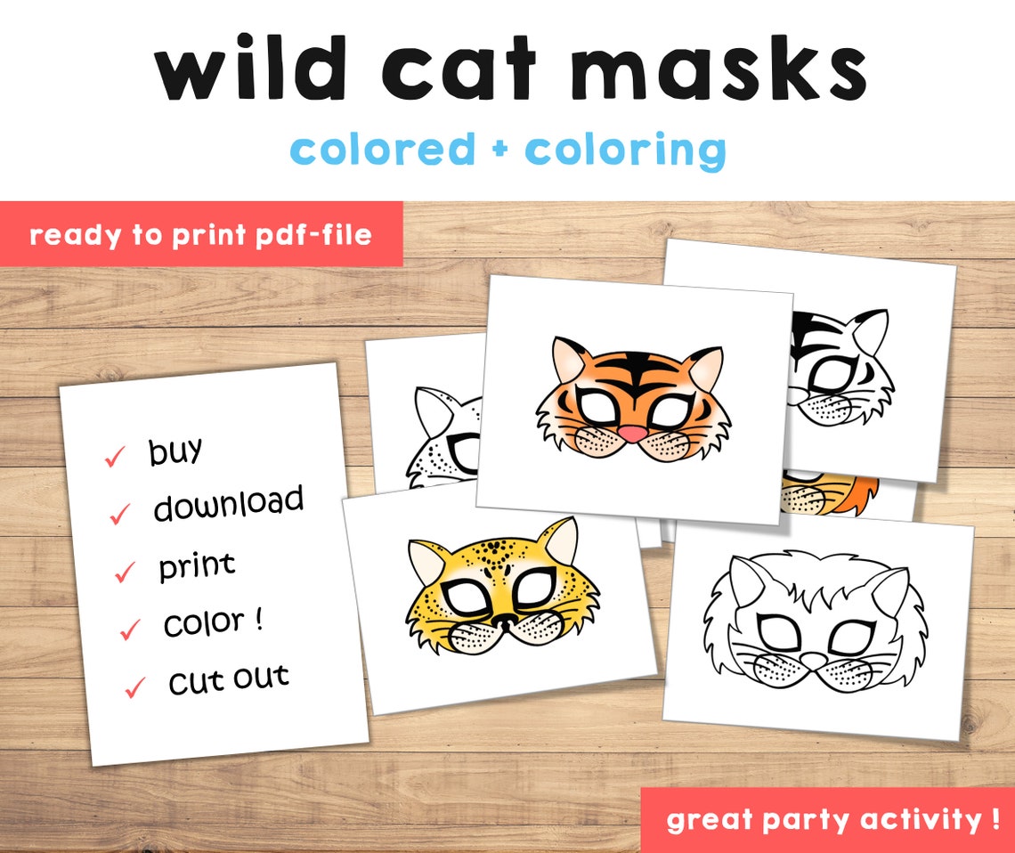 Tiger mask Cheetah mask Lion mask Printable Tiger costume | Etsy