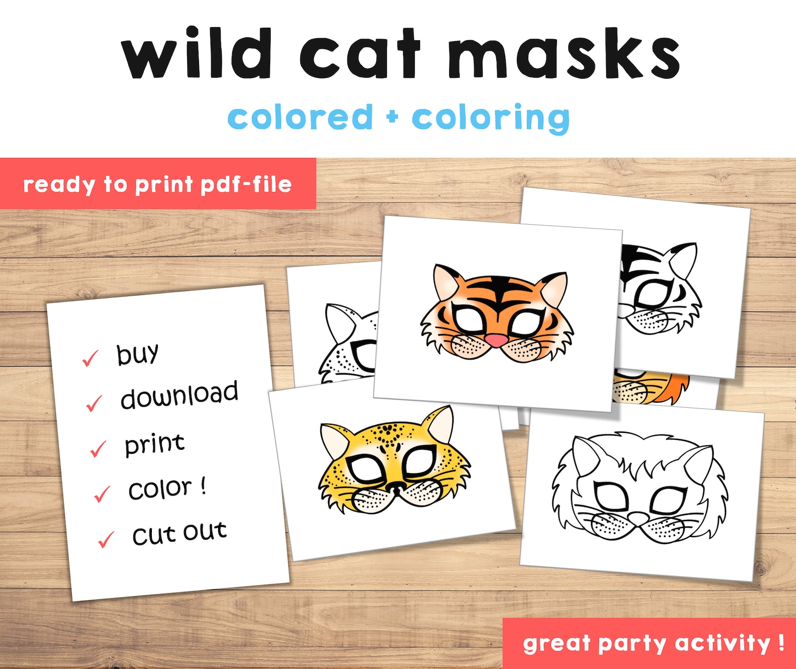 Tiger mask Cheetah mask Lion mask Printable Tiger costume | Etsy