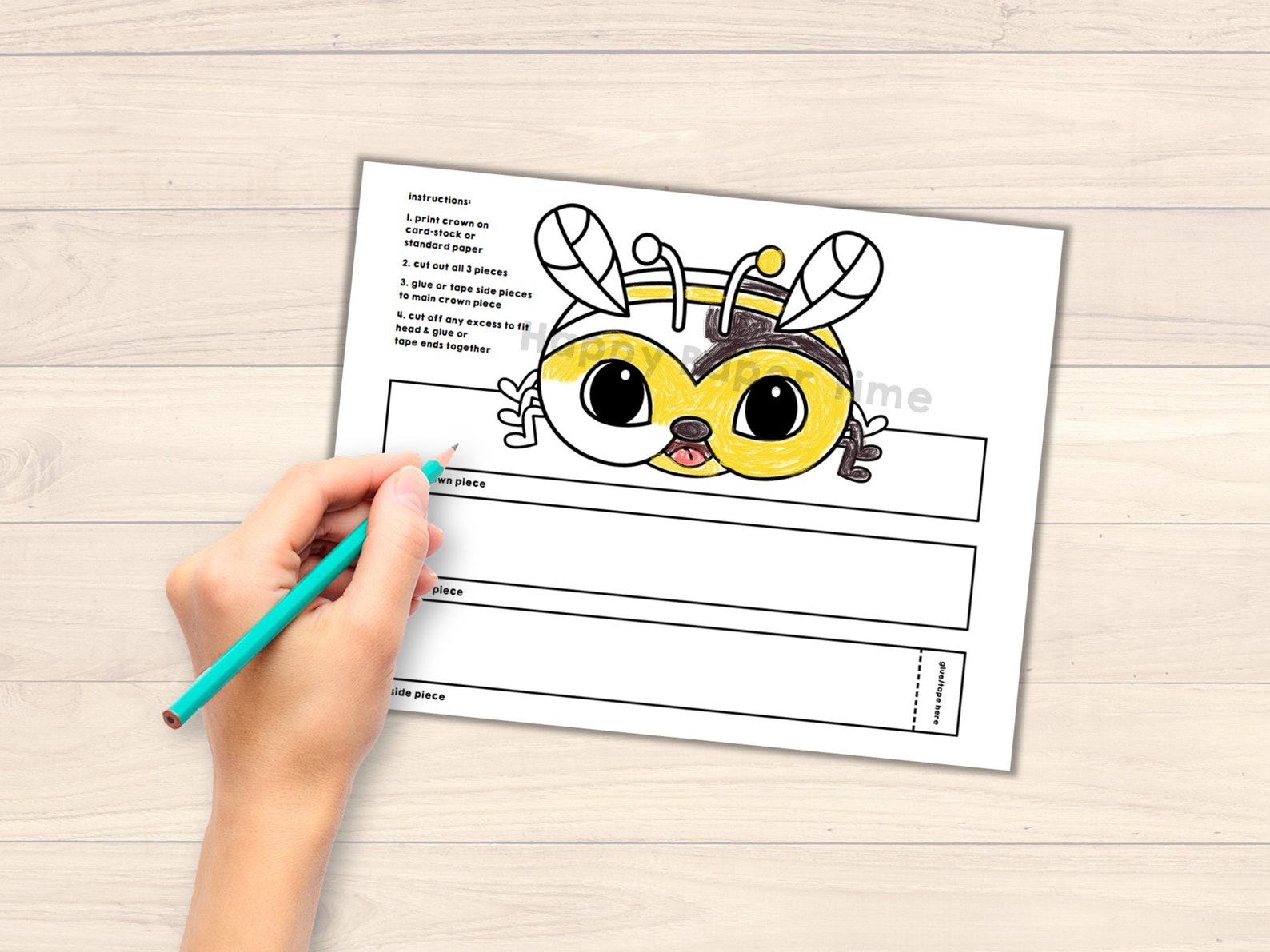 Bee Paper Crown Party Coloring Printable Kids Craft Insect | Etsy