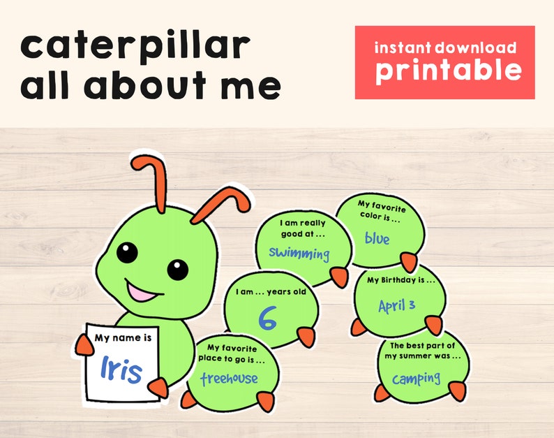 All About Me Caterpillar Back to School Craft Activity for | Etsy
