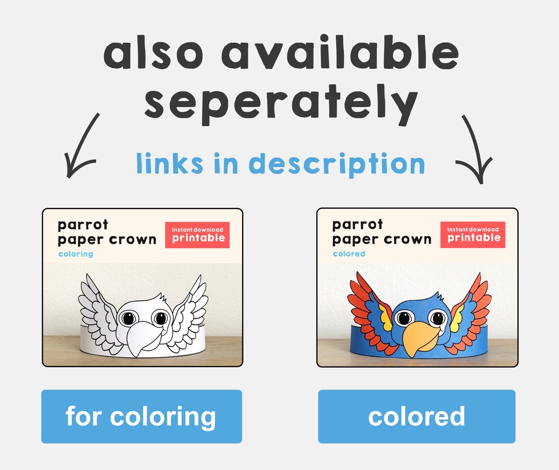 Parrot Paper Crown Headband Pet Animal Printable Kids Craft - Etsy