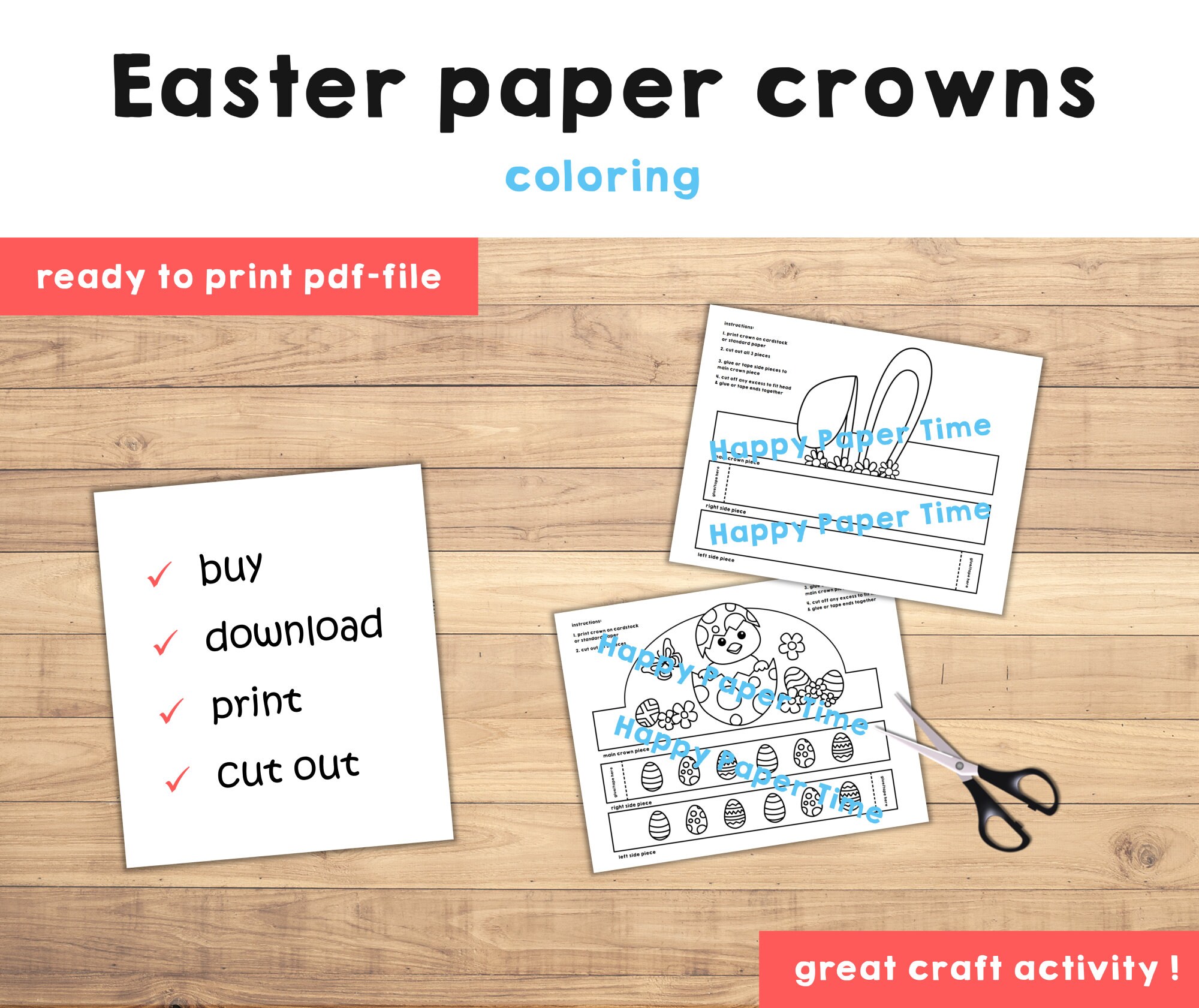 Easter Paper Crown Coloring Headband Easter Spring Cut Out Party ...