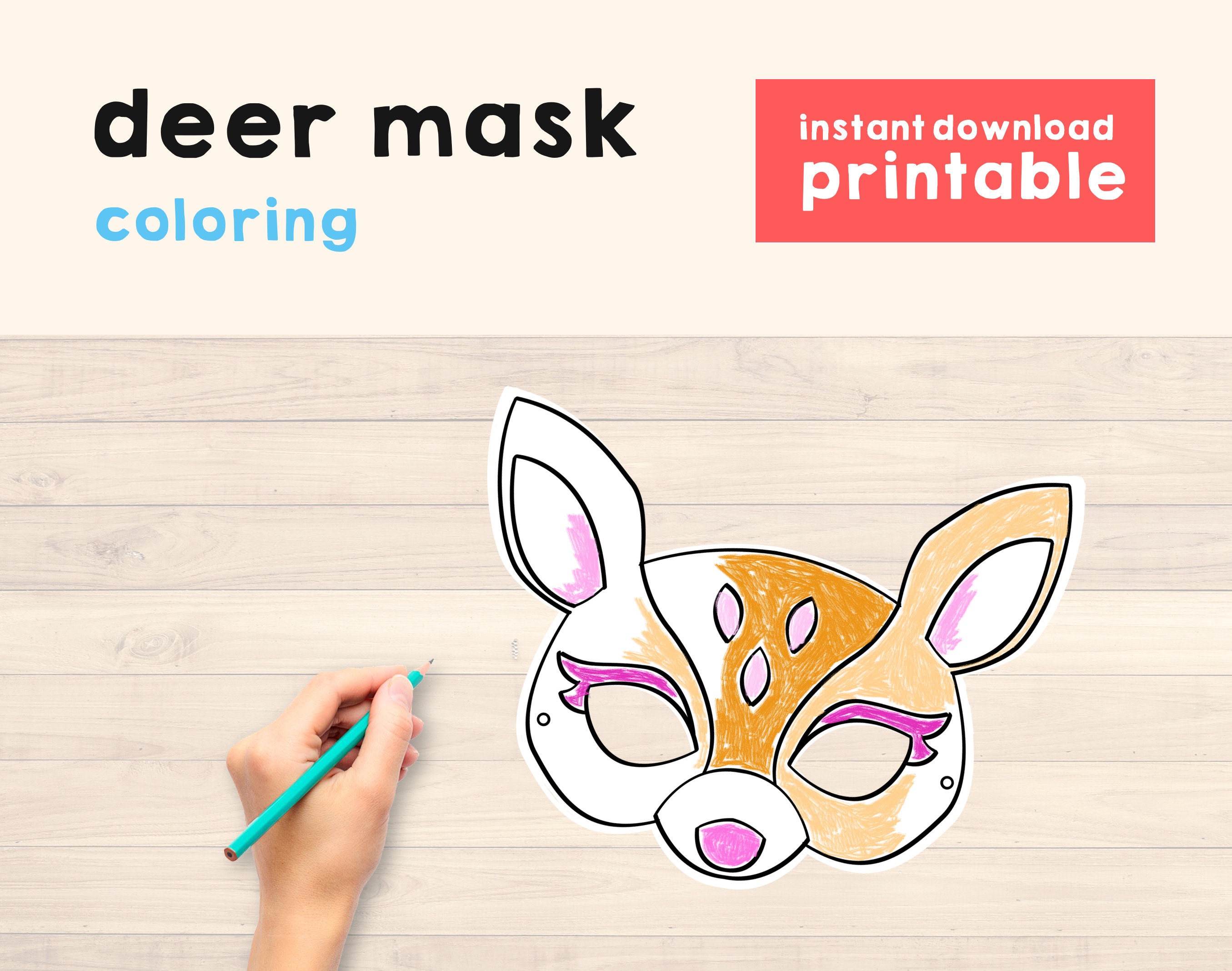 Deer mask printable deer party printable gift deer costume | Etsy
