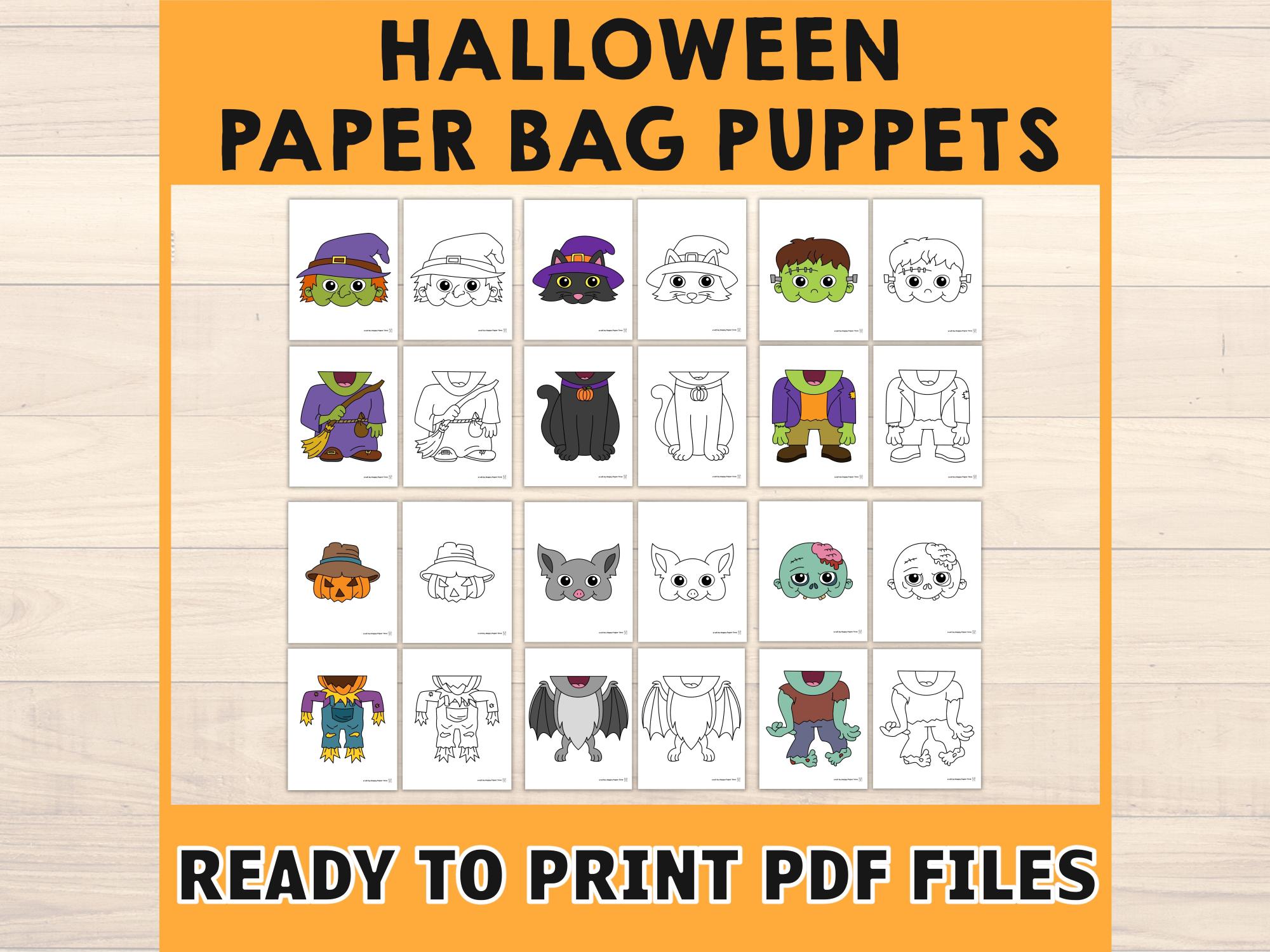 Halloween Paper Bag Puppets Printable Craft Activity Cut Paste Coloring ...