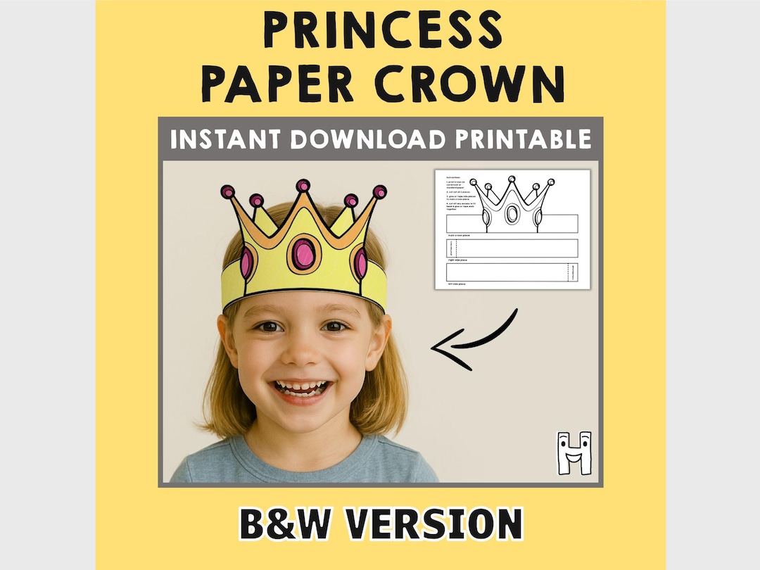 Princess Paper Crown Coloring Printable Kids Craft Princess Birthday ...
