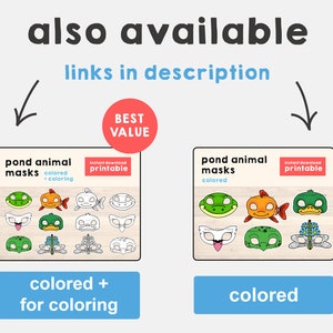 Pond animals paper mask craft activity coloring for kids | Etsy